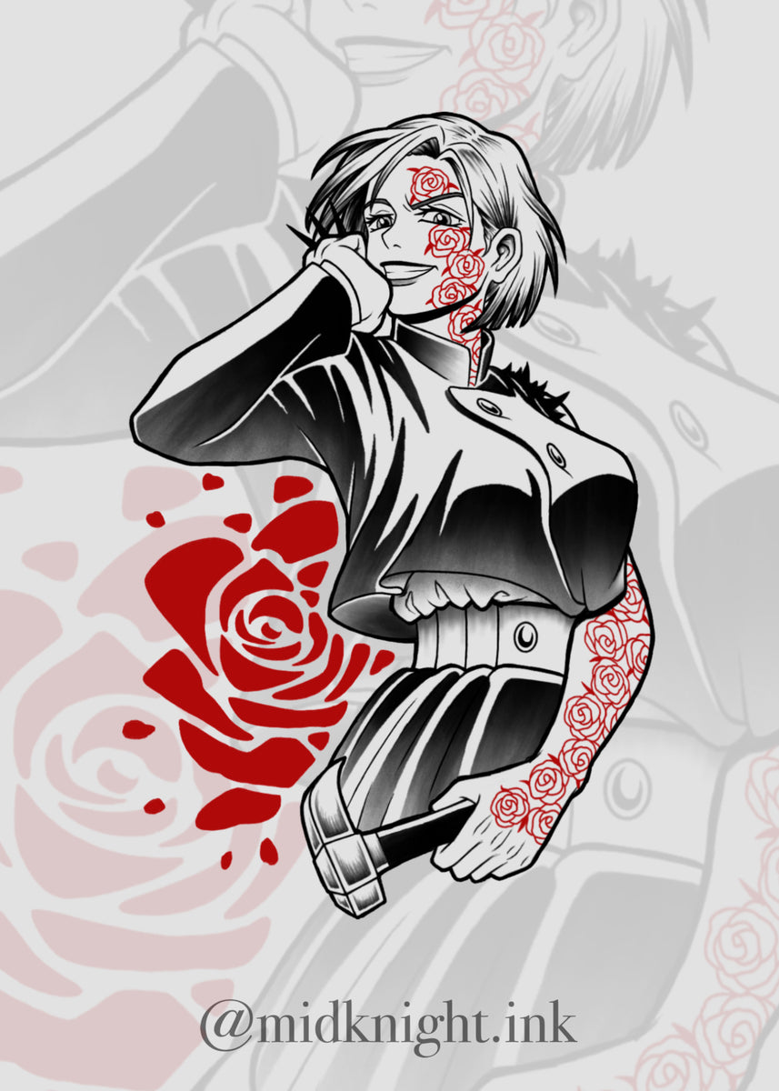 Nobara Roses by Elissia – Skull and Lotus Tattoo