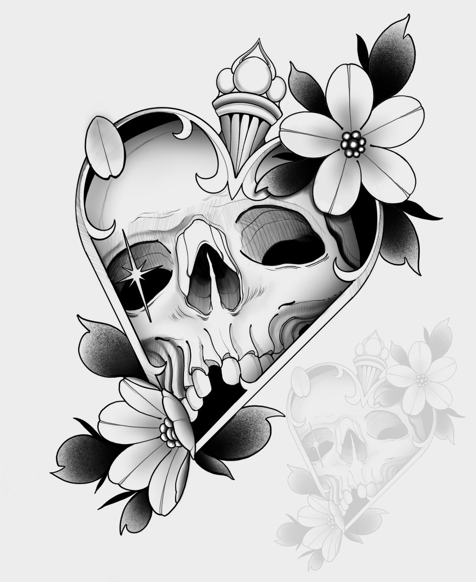 Neo Traditional Skull by Cris – Skull and Lotus Tattoo